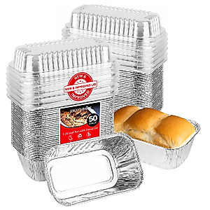 Stock Your Home Disposable Aluminum Mini Loaf Pans with Lids, 1 lb (50 Pack) New & Improved Plastic Dome Lid Foil Baking Tins, Tin Pans for Cake, Bread, Holiday Baked Goods Packaging