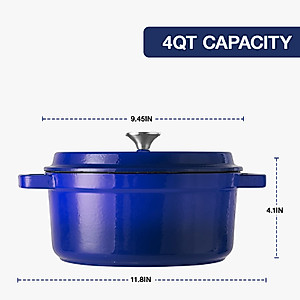 JOGREFUL 4 QT Dutch Oven, Ceramic Enameled Dutch Oven Pot with Lid for Sourdough Bread Baking, Cast Iron Non-Stick Oven Cooking Pot for Cooking/Baking/Kitchen Stovetop, Safe up to 500° F, Blue