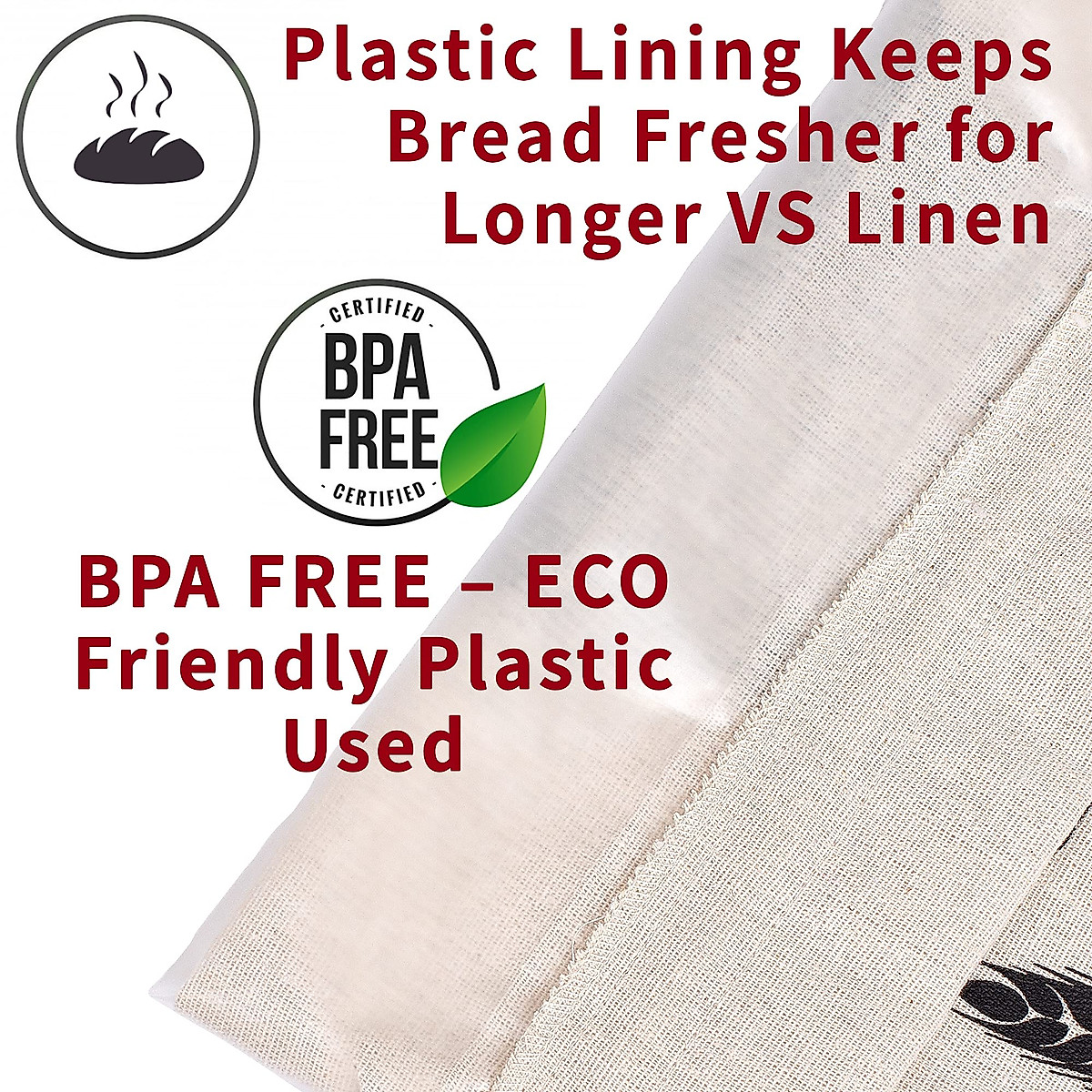 2 X Bread Bags for Homemade Bread - Plastic Lined, Reusable Linen Cloth Saver Bag For Sourdough & Homemade Bread Storage - 17" x 13" XL