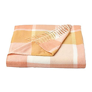 Lavish Home Desert Blush Plaid Soft Blanket-Oversized, Luxuriously Fluffy, Vintage-Look and Cashmere-Like Woven Acrylic-Breathable and Stylish Throws