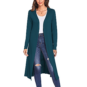 Bluetime Women Plus Size Maxi Cardigan Long Sleeve Open Front Cardigan Lightweight Sweater (XXXXL, Teal Blue)