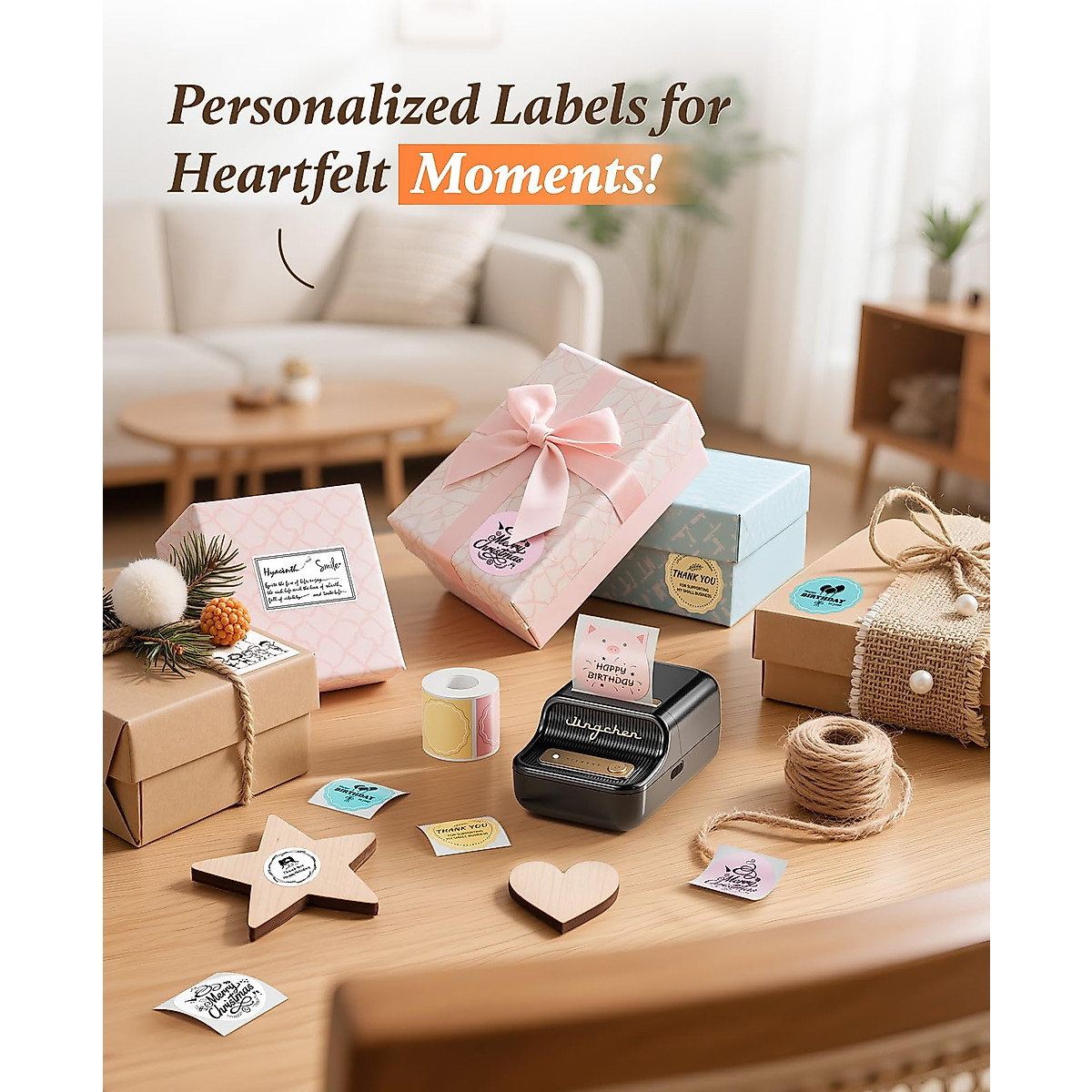 NIIMBOT B21 Inkless Label Maker, Portable Thermal Label Printer for Clothing, Address, Business, Compatible with iOS & Android, with 1 Pack 1.96x1.18 inch White Label, Black