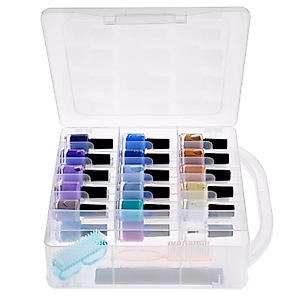 Glamlily Nail Polish Organizer Case with Lid and Handle, Holds 30 Bottles (Pink, 11.8 x 11.2 x 3.15 In)