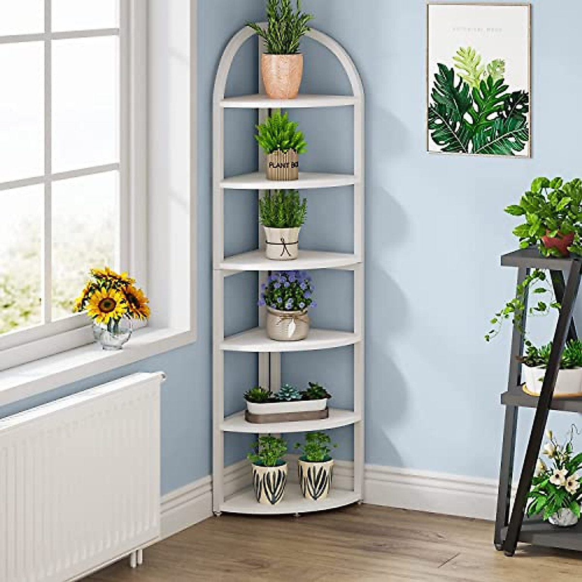 Tribesigns Corner Shelf, Tall Corner Bookshelf for Small Space, Rustic Plant Stand Display Rack for Living Room, Home Office, Kitchen