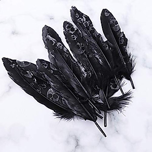 Halloween Skulls Pattern Swan 20 Pcs Saddle Hackle Rooster Halloween Hackle Rooster Goose Natural for Toy DIY Craft Home Decoration Headgears