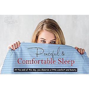 Olympic Queen Cotton Bed Sheets Set-400 Thread Count Cotton Sheets-4 Piece Sheet Set Fits Mattress Upto 12 Inch Deep Pocket Fitted Sheet-66 x 80 Size Sheets-Light Blue Stripe Olympic Queen Size Sheets