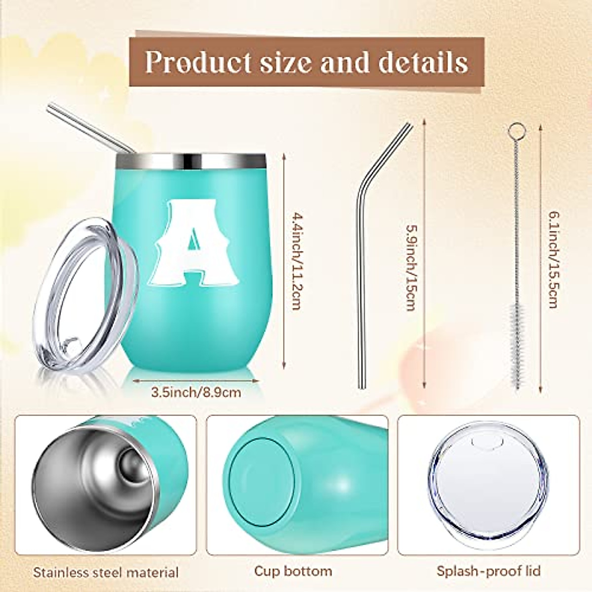 Gejoy Personalized Initial Tumbler, Graduation Gifts, 12oz Stainless Steel Wine Tumbler Monogrammed Mug for Graduation Retirement Gift for Women Men, Teacher Nurse Appreciation Gift(A Style)