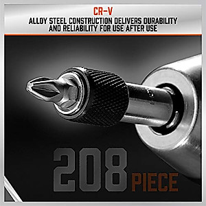 HORUSDY 208-Piece Professional Screwdriver Bit Set, Chrome Vanadium Steel Driver Bit Set, Includes Security Bits