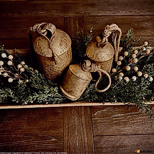 Carfar Set of 5 Rustic Style Bells Handmade Large Metal Harmony Christmas Hanging Cow Bells Complete Set on Jute Rope