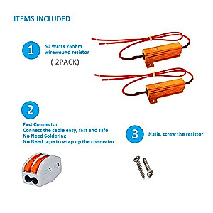 (2 Pack) 50 Watt 25 Ohm Wirewound Resistor Aluminum Case Chassis Mount 50W 25 Ohm Wire Wound Resistor Electrical Install Parts, Electrical Resistor Kit