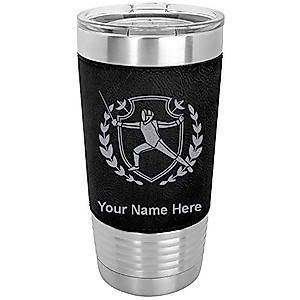 LaserGram 20oz Vacuum Insulated Tumbler Mug, Fencing, Personalized Engraving Included (Faux Leather, Black)