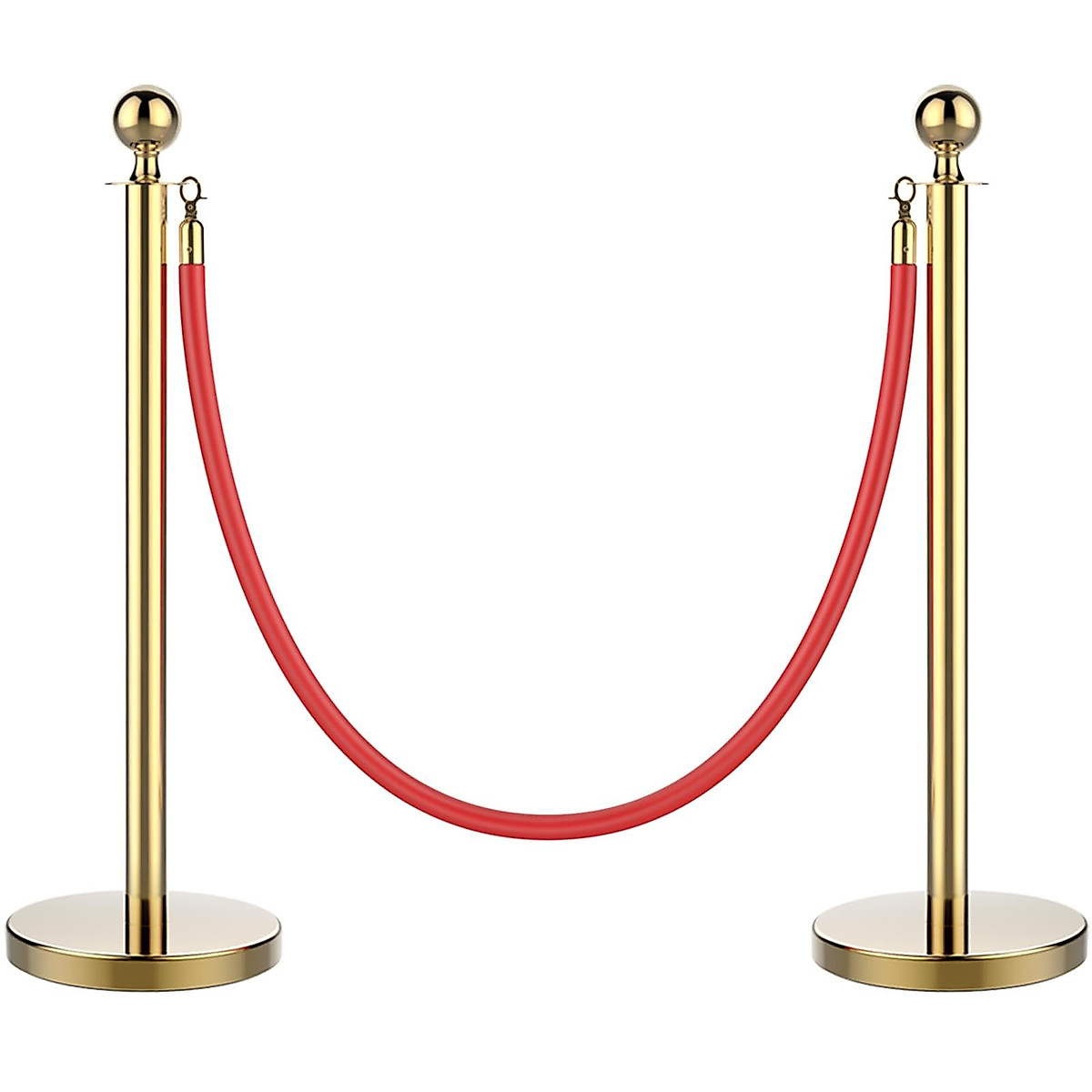 Yaheetech 2pcs Stainless Steel Stanchion Posts - 6.6FT Extended Red Velvet Rope Retractable Barriers Ropes Safety Barriers Set with Stable Base for Party Supplies Theater Hotels Clubs Museums, Gold