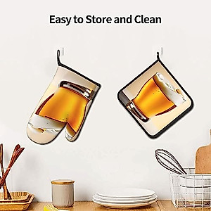 Oven Mitts Set,Multi-Function Heat Resistant Kitchen Pot Holders for Kitchen Or Baking (2pcs),Beer Foam Print