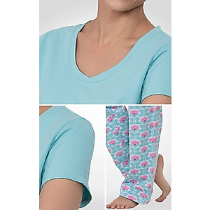 PajamaGram Pajamas Women Cotton Jersey - Women's Pajama Sets, Aqua, M, 8-10