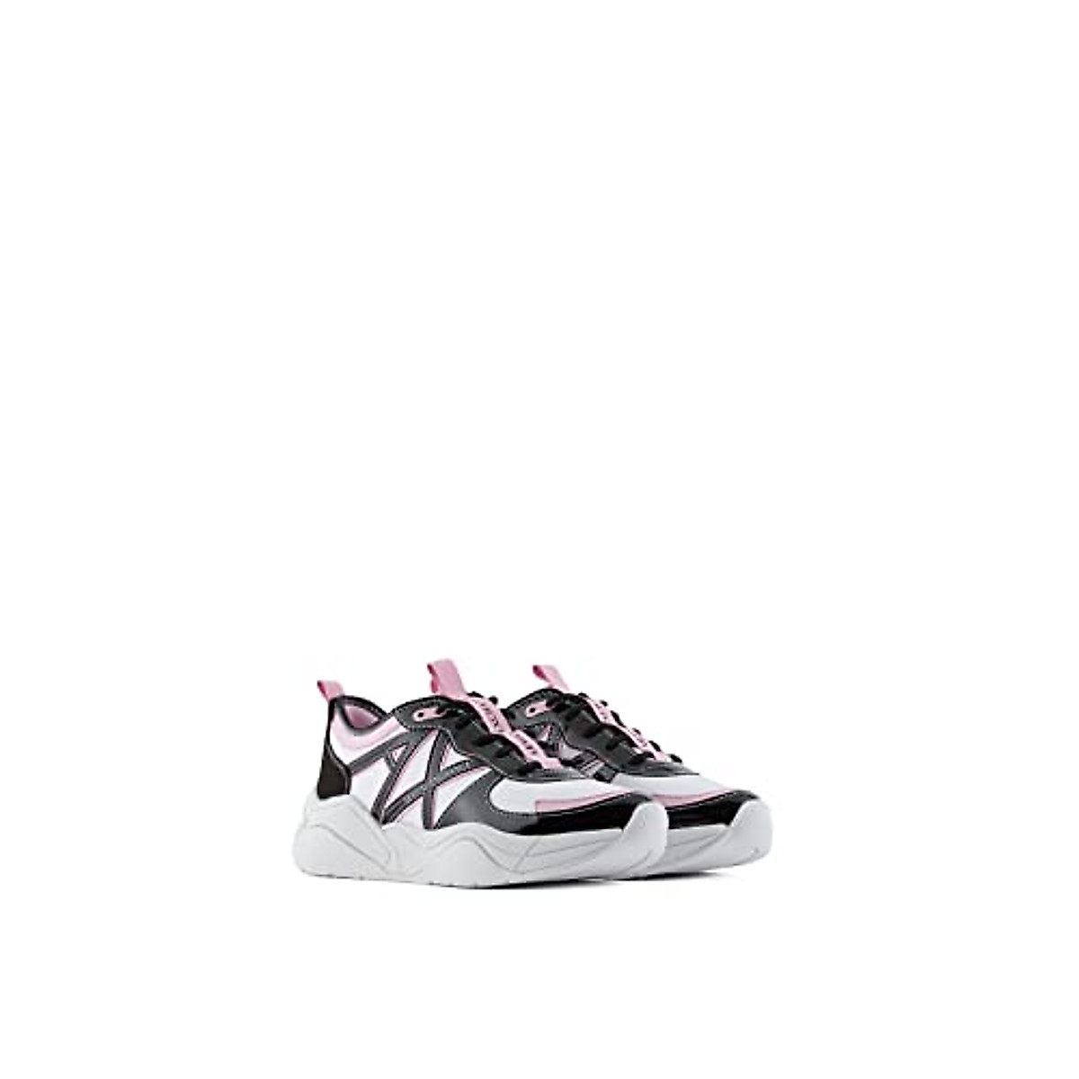 A|X ARMANI EXCHANGE Women's Cher Chunky Logo Sneakers, Optic White + Black, 10.5