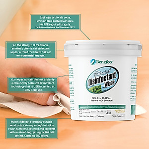 Benefect Botanical Disinfecting Wipes - (250 Wipe Count) Natural, No Residue - Antibacterial Disinfectant, Multi-Surface Cleaning and Sanitizing Wipes