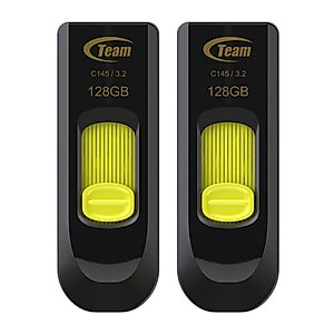 TEAMGROUP C145 128GB 2 Pack USB 3.2 Gen 1 (3.1/3.0) Read 100MB/s Flash Thumb Drive, External Data Storage Memory Stick Compatible with Computer/Laptop (Black-Yellow) TC1453128GY22