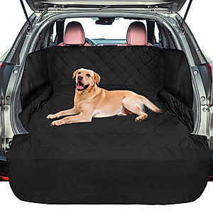 F-color SUV Cargo Liner for Dogs - Waterproof Pet Cargo Liner with Side Flaps, Comfort Dog Cargo Cover with Bumper Flap, Scrachproof Non-Slip Large Size Universal Fit SUVs Sedans Trunks Vans, Black