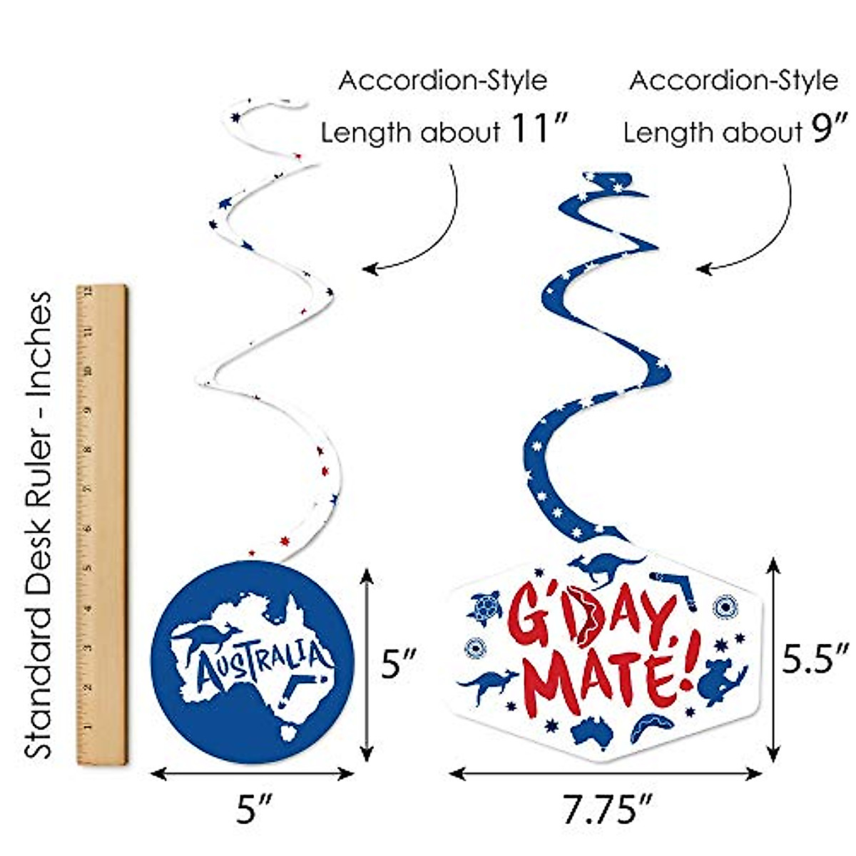 Big Dot of Happiness Australia Day - G’Day Mate Aussie Party Hanging Decor - Party Decoration Swirls - Set of 40