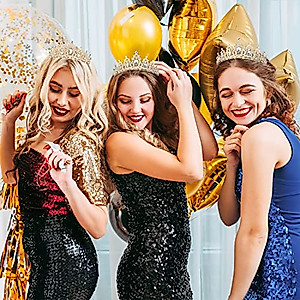 SuPoo Gold Birthday Tiara & Sash Set for Women & Girls - Rhinestone & Metal Crown with Comb & Satin Sash - Perfect for Birthdays, Weddings & More