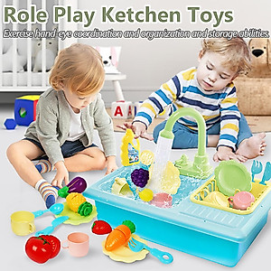 XINGYING Play Sink with Running Water, Kitchen Sink Toys for Toddlers w/Automatic Water Cycle System, Dish Rack, Cutting Food, Utensils Tableware Accessories, Kids Sink Pretend Play for Boy Girls