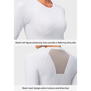 SANTINY Women's Long Sleeve Crop Workout Tops Slim Fit Gym Yoga Running Shirts for Women(A White_M)