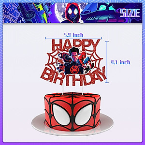 Spider Miles Party Supplies,Sparkling Cake Topper Birthday Cupcake Decoration Banner Backdrop Tablecloth Balloons Wrappers
