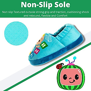 Josmo Cocomelon Toddler slippers - house shoes for boys girls warm plush bed moccasins slippers cocomelon shoes Blue (7-8 Toddler)