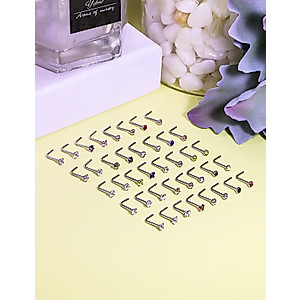 Lsnevsie Nose Rings Studs for Women 20G 316L Surgical Stainless Steel L Shaped Curved l Silver Opal Hypoallergenic Nose Stud Ring Body Piercing Jewelry for Men Diamond CZ 3mm