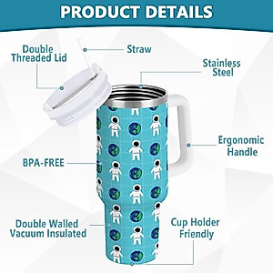 ARGTILDN 40 oz Tumbler Astronaut Earth Space Insulated Travel Mug with Handle and Straw Lid Stainless Steel Vacuum Coffee Cup Tea Beverage Container Water Bottles for Car Sports office