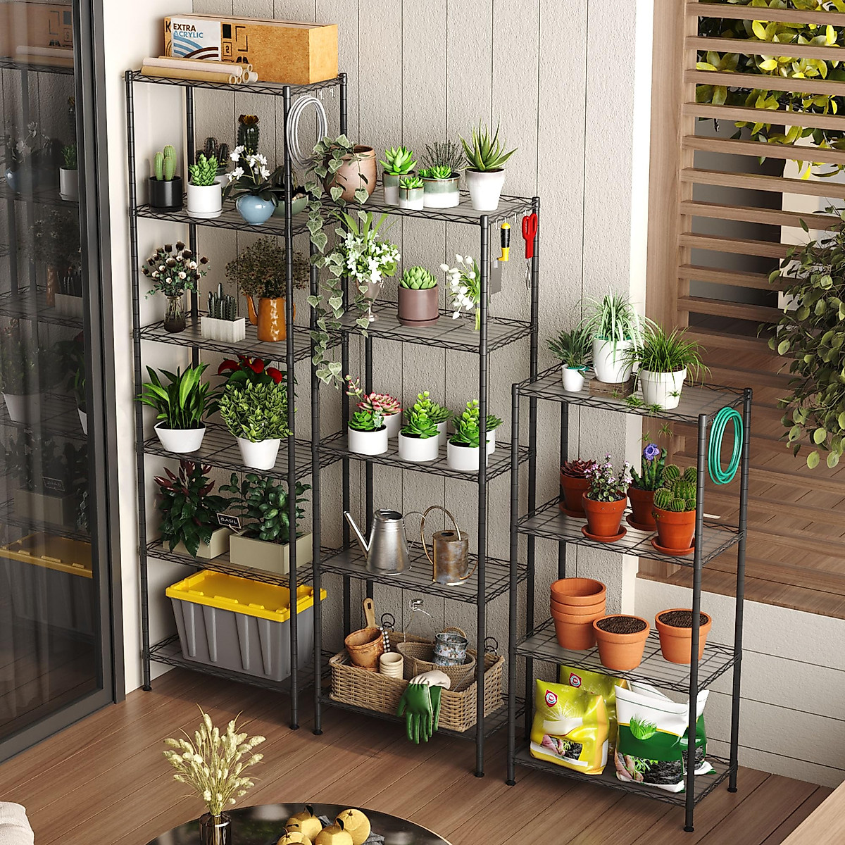 HOMEFORT 6-Shelving Unit, Adjustable Wire Shelving, Metal Wire Shelf with Shelf Liners and Hooks for Kitchen, Closet, Bathroom, Laundry, Black,21" W x 11" D x 69" H