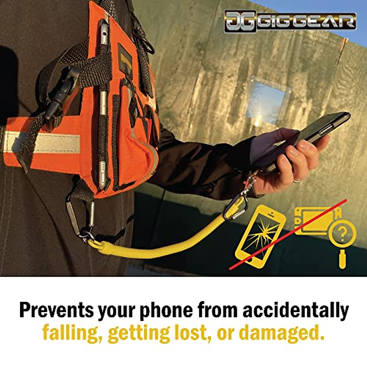 Drop Stop Mobile Phone Tether for Drop Damage and Theft Protection - Universal Phone Lanyard with Carabiners for Secure Vest Attachment - Tablet and Phone Carrier for Daily Activities (Black)