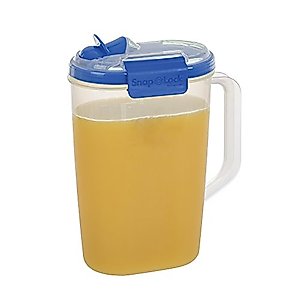 SnapLock by Progressive Juice Pitchers 2.0 Liter Container - Blue, Easy-To-Open, Leak-Proof Silicone Seal, Snap-Off Lid, Stackable, BPA FREE