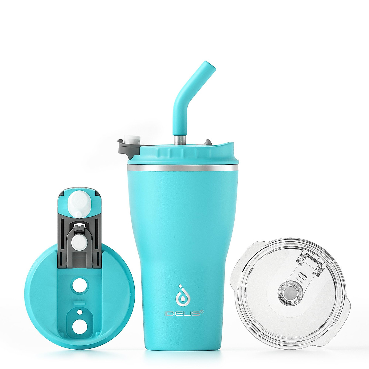 Ideus 14oz Stainless Steel Leak Proof Tumbler, Insulated Coffee Mug with Lid and Straw, Spill Proof Travel Coffee Cup, Double Wall Vacuum Flask for Adult Men and Women, Sky Blue