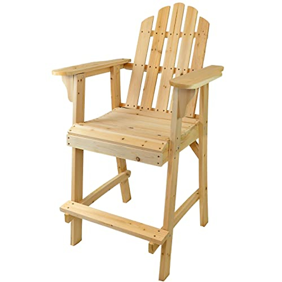 Westcharm Ready-to-Finish Balcony Tall/Counter High Adirondack Chair with Footrest for Outdoor Outside Garden - Unfinished Natural Wood