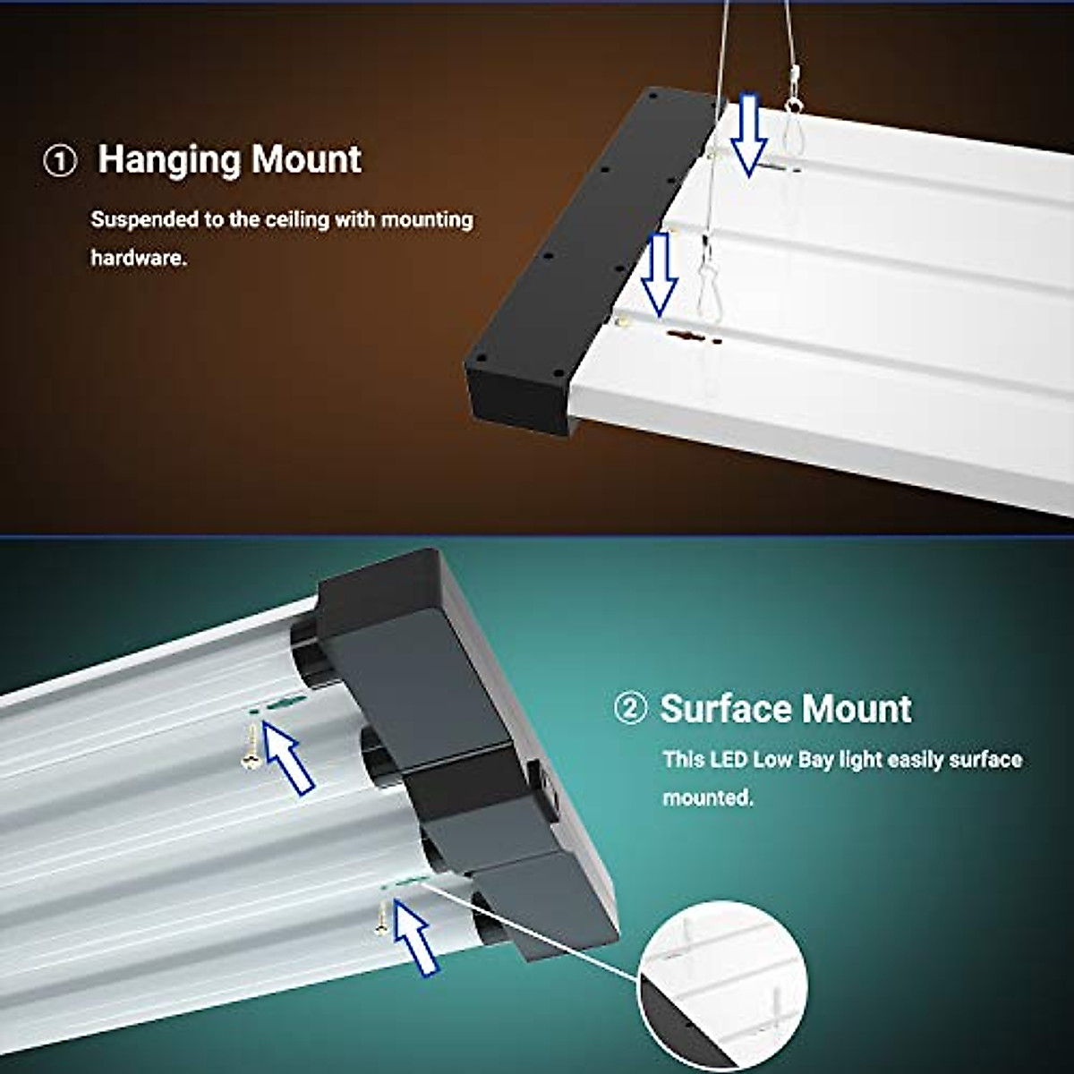 FAITHSAIL Linkable 4FT LED Low Bay Shop Light, 48 Inch 5000K Daylight Utility Shop Light for Workshop, 4 Lamp 80W 9000lm, 250W Fluorescent Equivalent, Linear Hanging Lights Fixture, 1 Pack