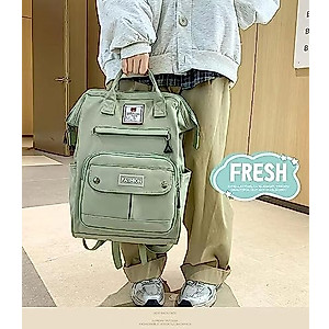 KAOBIO Cute Aesthetic Backpack Large Preppy Bookbags Light Academia Travel Daypack Laptop College Backpack For Women (Sage Green,One Size)