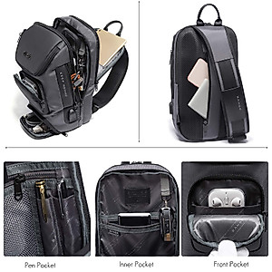 FANDARE Sling Chest Bag Men Business Shoulder Crossbody Backpack fit 9.7 inch Tablet Large Casual Daypack for Outdoor Travel Work Hiking Running Indoor Activities Durable Polyester Gray