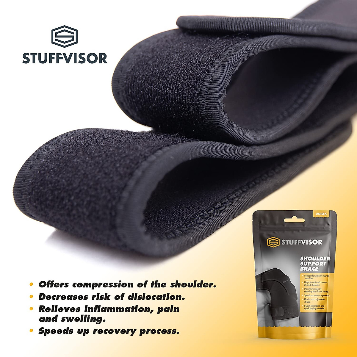 Stuffvisor Shoulder Support Brace with Pressure Strap Pad for Rotator Cuff, Tendonitis, Dislocation, Bursitis and other Shoulder Injuries, with Shoulder Sling, Compression Arm Sleeve Unisex, Onesize