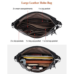 Over Earth Hobo Purses and Handbags for Women Genuine Leather Shoulder Bag Crossbody Purse(O171E Black)