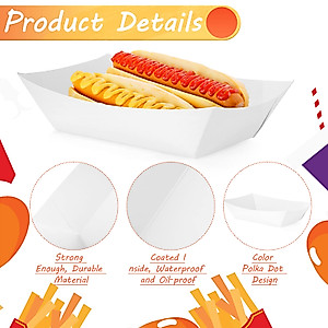 Handepo 300 Pieces Food Trays Bulk Disposable Paper Food Boats Hot Dog Serving Trays White Nacho Trays for Popcorn Taco Snack Fast Food Carnivals Festivals Party Favors Supplies Decorations（2LB）