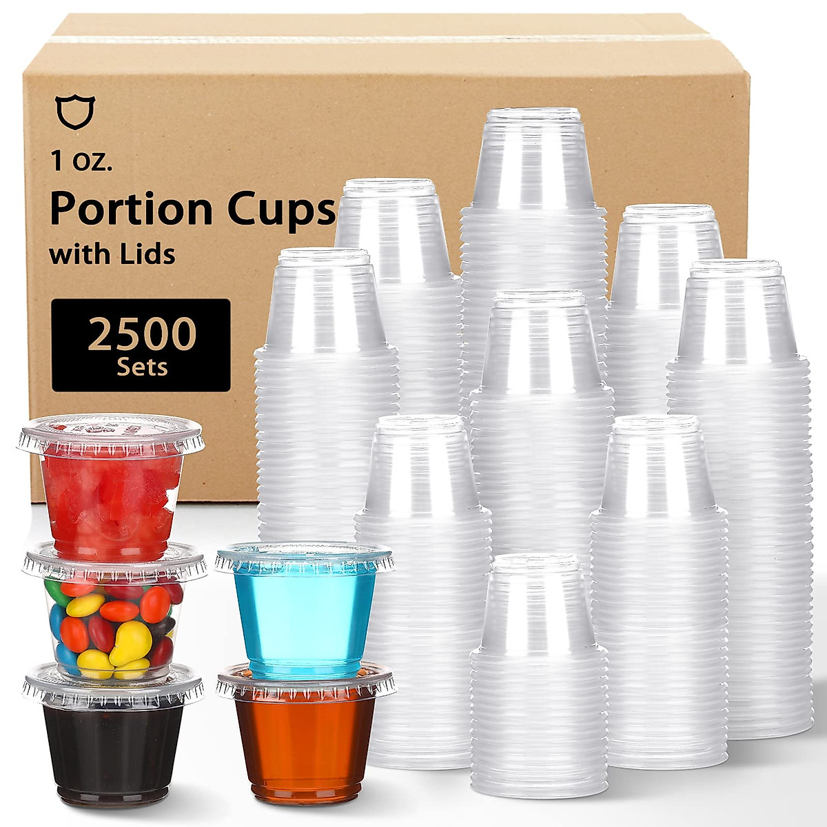 Bokon 2500 Sets Clear Plastic Portion Cups With Lids Condiment and Dipping Sauce Container Salad Dressing Container Airtight and Stackable Souffle Cups for Lunch, Party, Trips(1 oz)