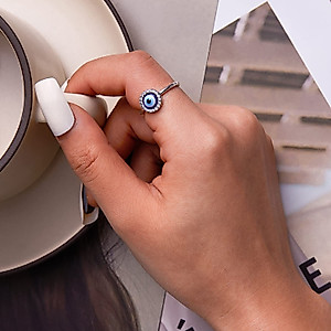 Shysnow Sterling Silver Evil Eye Ring for Women Blue Evil Eyes Nazar Ojos Open Adjustable Rings Dainty Turkish Greek Third Eye Enamel Cubic Zirconia Ring Lucky Protection Jewelry