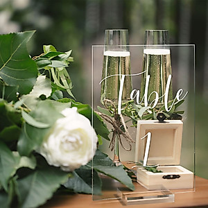 UNIQOOO Acrylic Wedding Table Numbers 1-15 with Stands | 4x6 inch Printed Calligraphy, Clear Table Number Signs and Holders | Perfect for Wedding Reception, Centerpiece Decoration, Event, Party