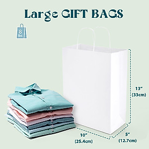 MESHA White Paper Bags whit Handles 10x5x13 Inch 50PC, Large Kraft Paper Bags Bulk for Small Business, Large Gift Wrap Bags with Handles, Shopping Bags, Party Bags