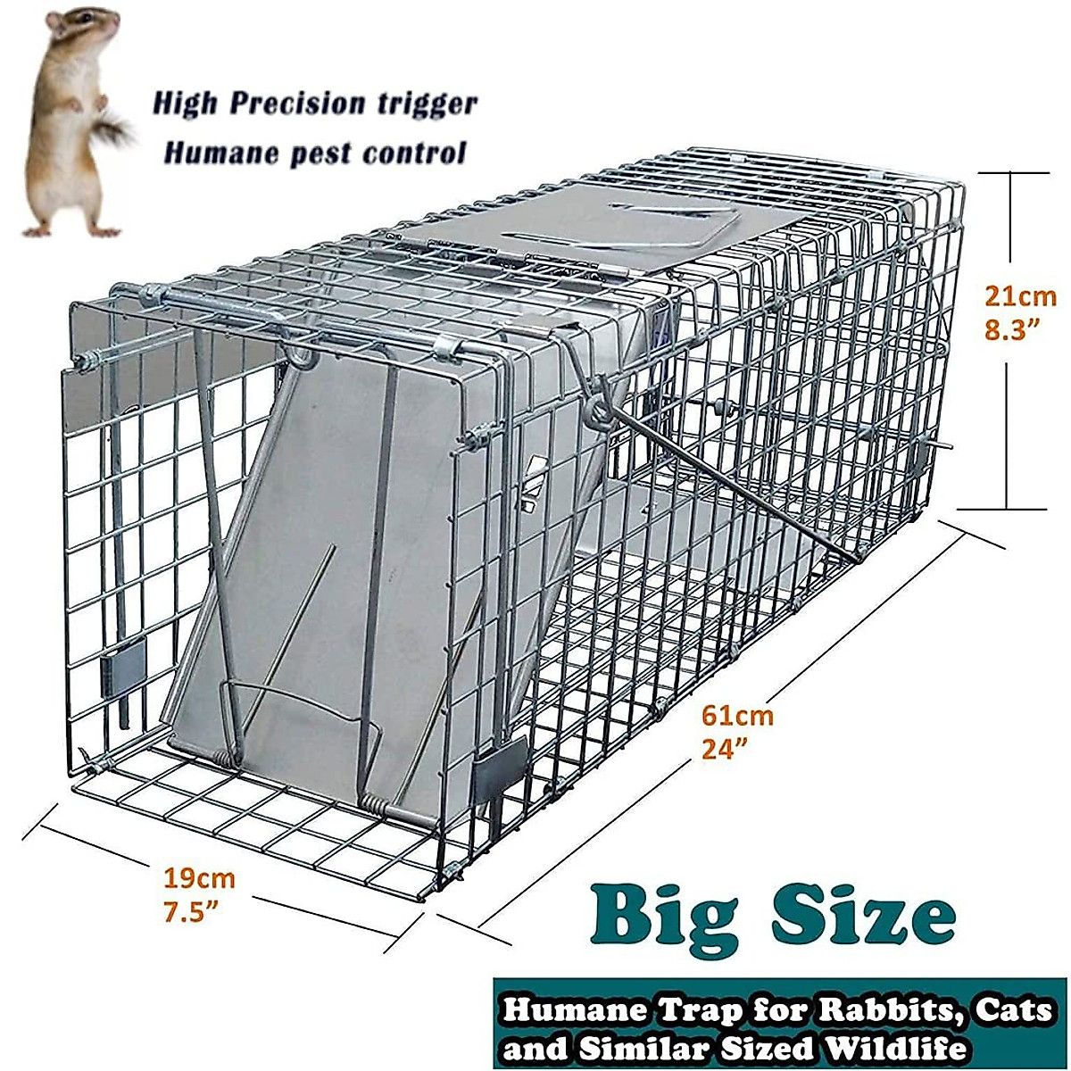 24 Inches Humane Live Rat Collapsible Rat Trap, Mice Trap Folding Rabbit Catcher for Stray Cats Groundhogs Opossums, Hamsters Live Cage Catch and Release, with Safe Carrying, 24×7.5×8.3 Inch