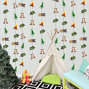 Kreatwow One Happy Camper Birthday Decoration 1st Camping Hanging Garland Camping Themed Party Hanging Swirls for Boys Girls Happy Wild Safari Jungle Party Decor Birthday Baby Shower