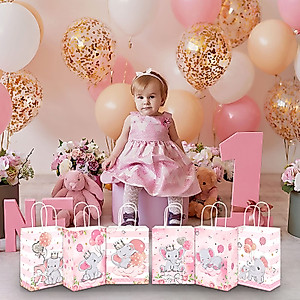 24 Pack Elephant Baby Gift Bags Baby Shower Treat Bags Birthday Party Favor Bags Candy Goodie Bags for New Parents Sprinkle Birthday Party Boy Girl Baby Shower Kids Animal Theme Supplies Decor(Pink)