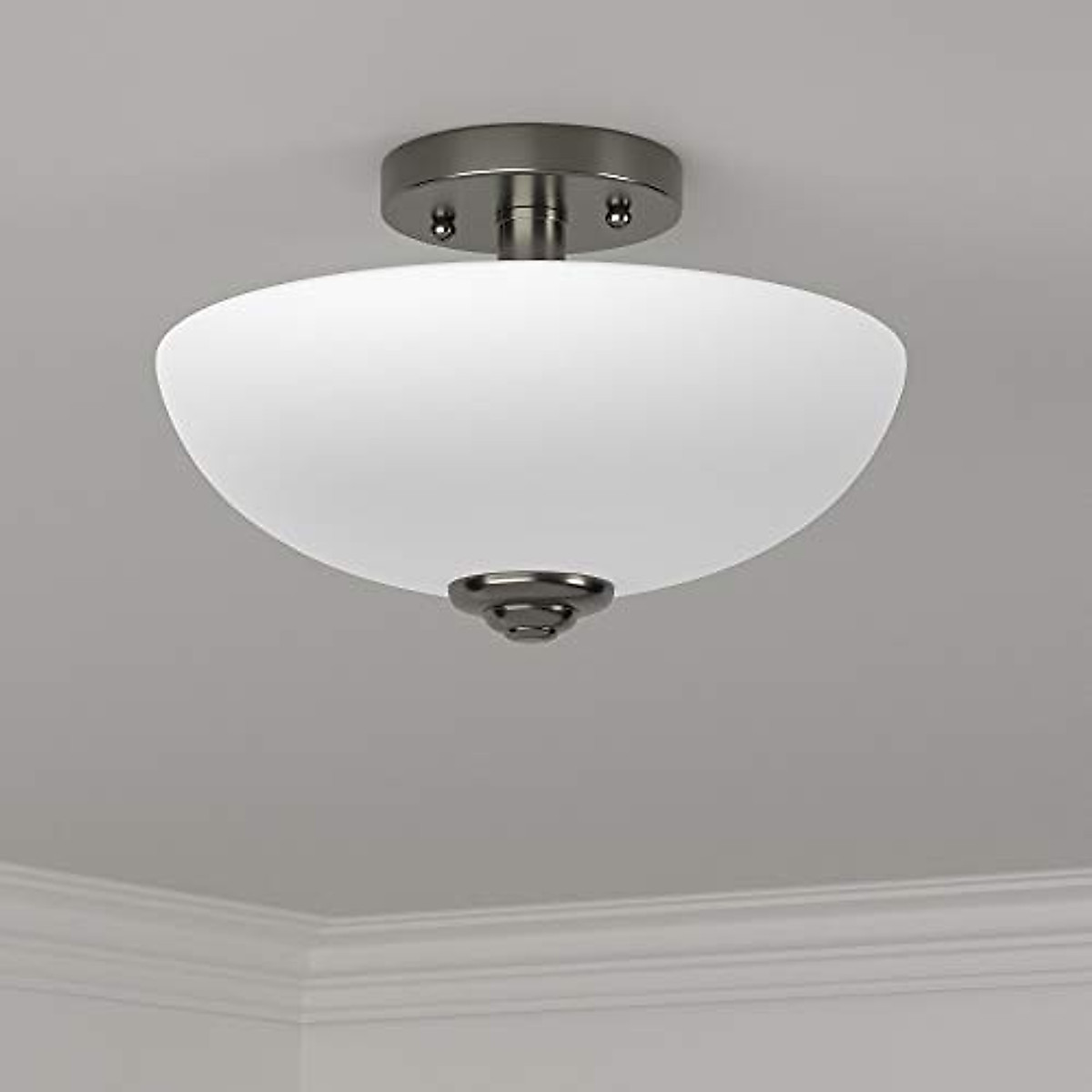 Globe Electric 61025 Vienna 2-Light Semi-Flush Mount, Brushed Nickel, Frosted Glass Shade