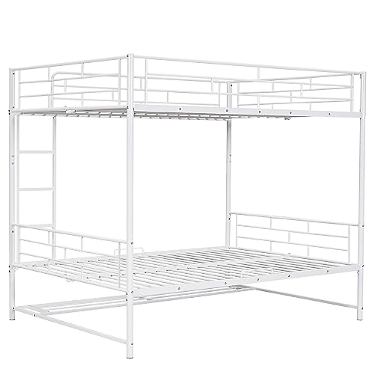 Merax Full Over Full Metal Bunk Bed Frame with Shelf and Guardrails for Bedroom for Boys Girls and Adult,White